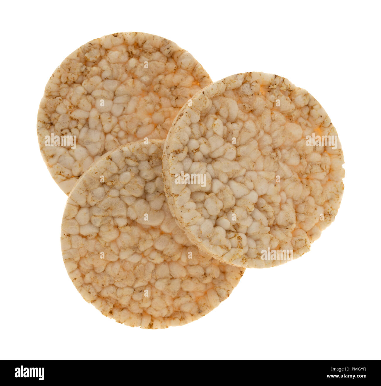 Top view of three multigrain rice cake isolated on a white background ...