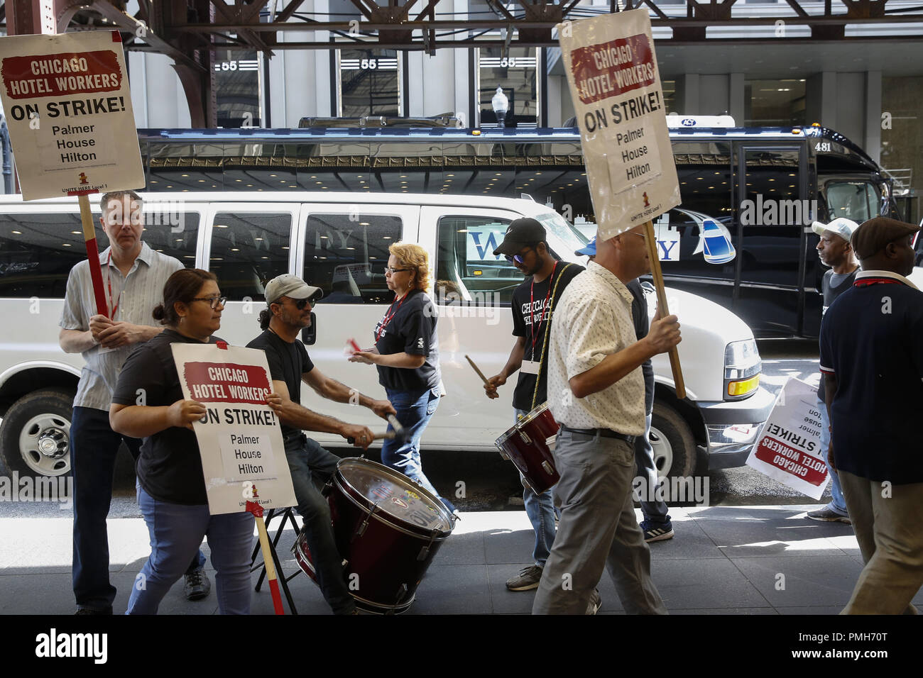 Chicago, Illinois, USA. 18th Sep, 2018. Chicago hotel workers with ...