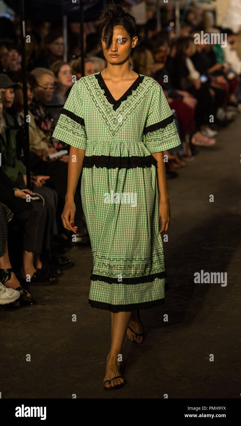 London, UK. 15th Sep, 2018. A model seen on the runway at the Molly ...