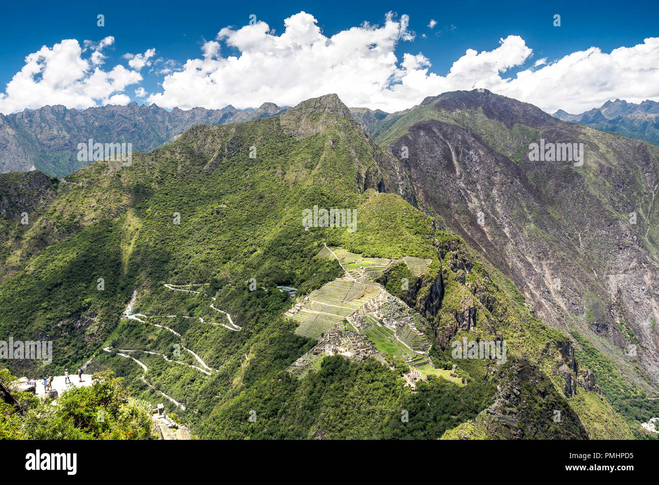 Aerial view of Machu Picchu from the top of Huayna Picchu Stock Photo ...