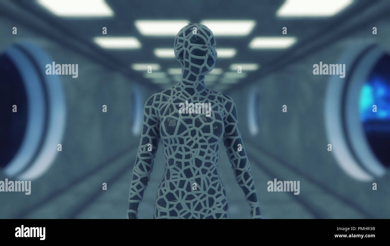 3D render. Humanoid figure and futuristic interior Stock Photo - Alamy
