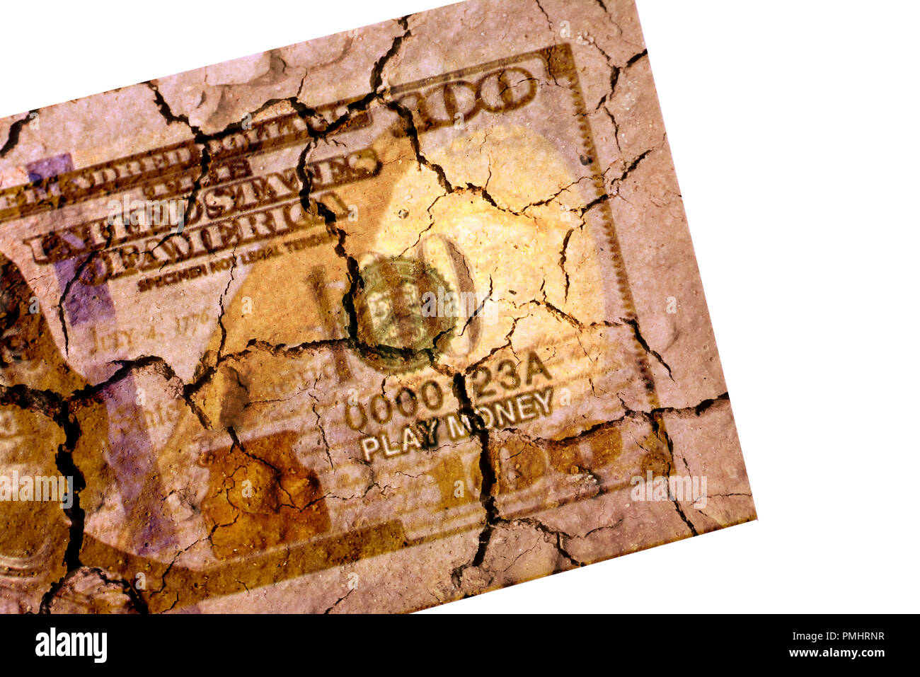 Cracked US paper dollar currency on isolated white background Stock ...