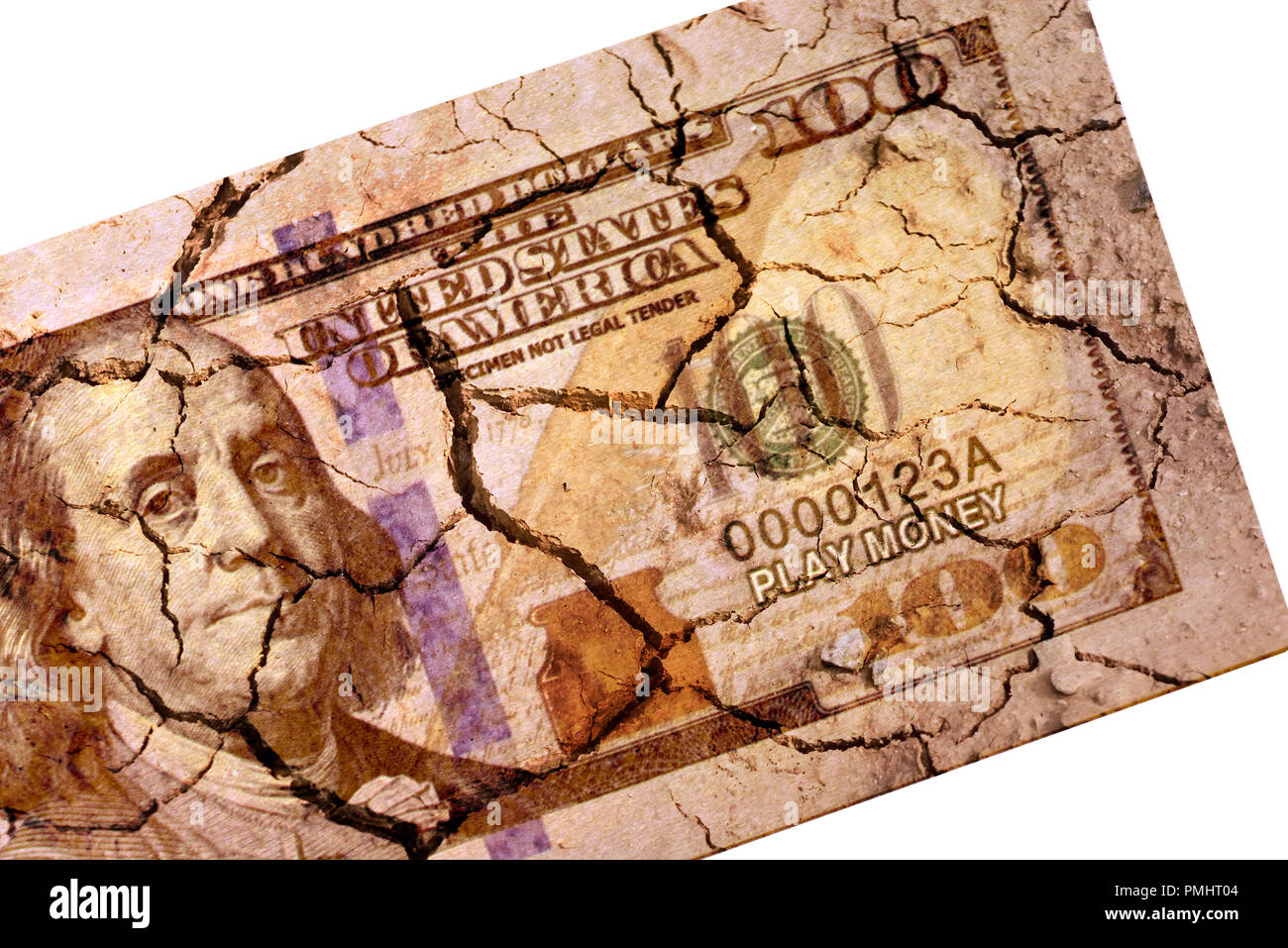 Cracked US paper dollar currency on isolated white background Stock ...