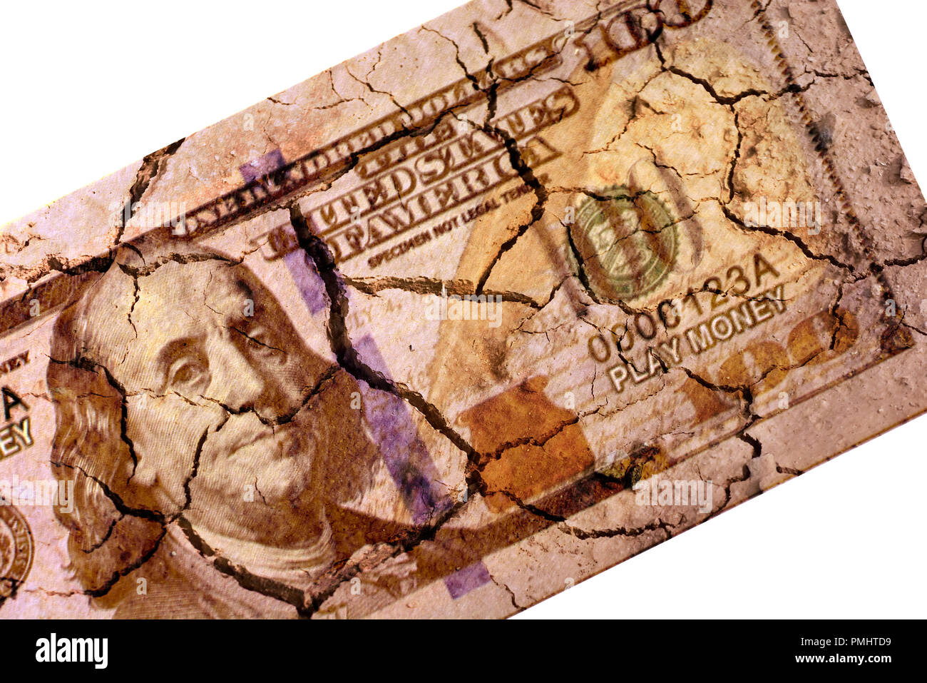 Cracked US paper dollar currency on isolated white background Stock Photo - Alamy