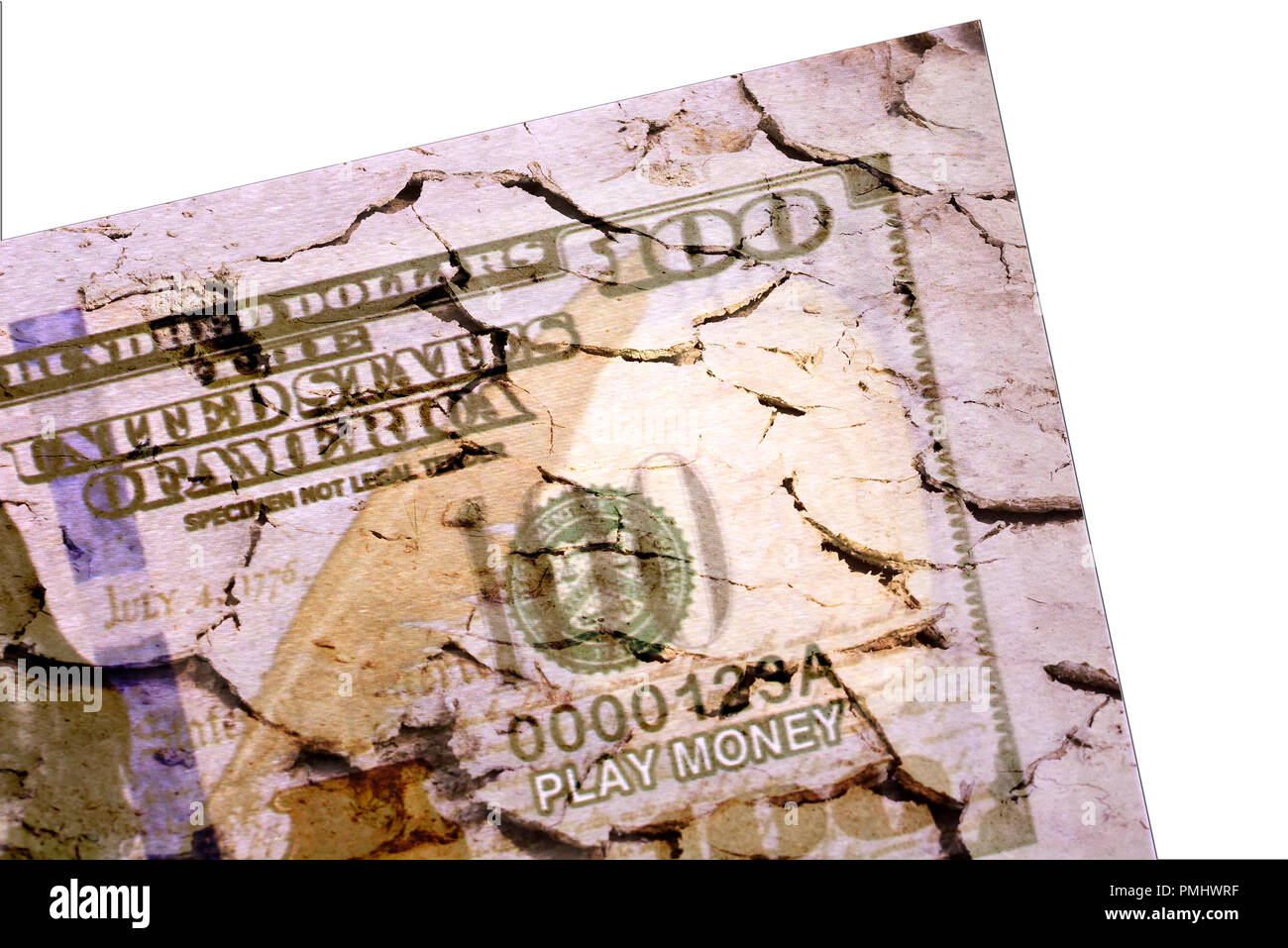 Cracked US paper dollar currency on isolated white background Stock ...