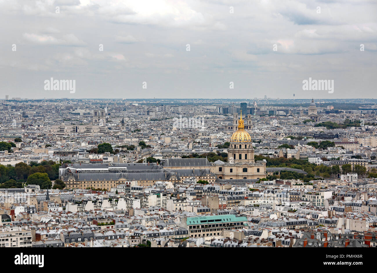 Paris Panorama from Notre Dame Basilica wtih Golden dome of Les ...