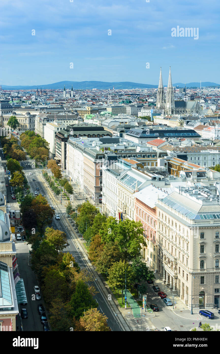 Wien, Vienna: OId Town, street Schottenring, church Votivkirche, view ...