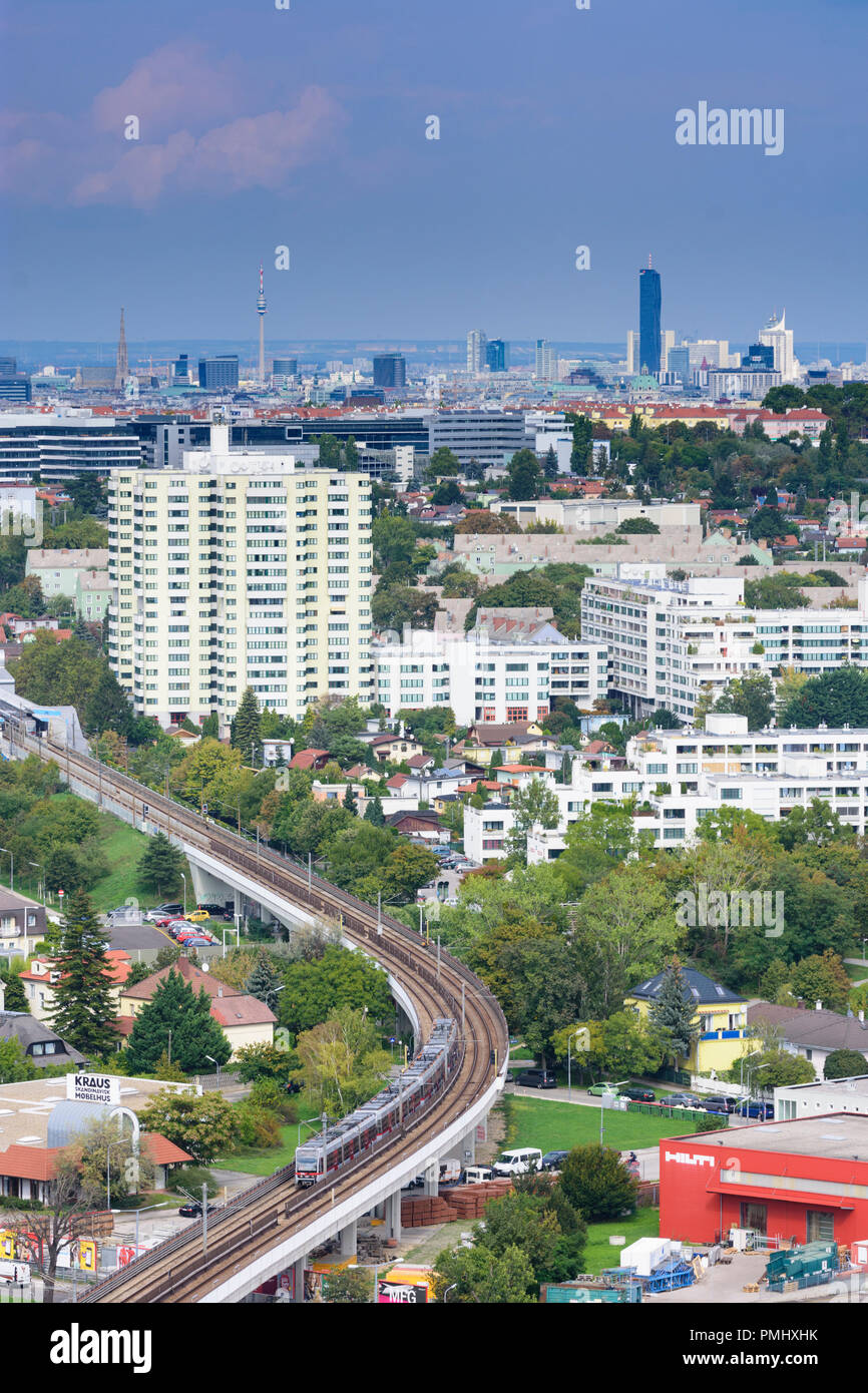 Wien, Vienna: subway line 6, view to city center, Donaturm (Danube ...