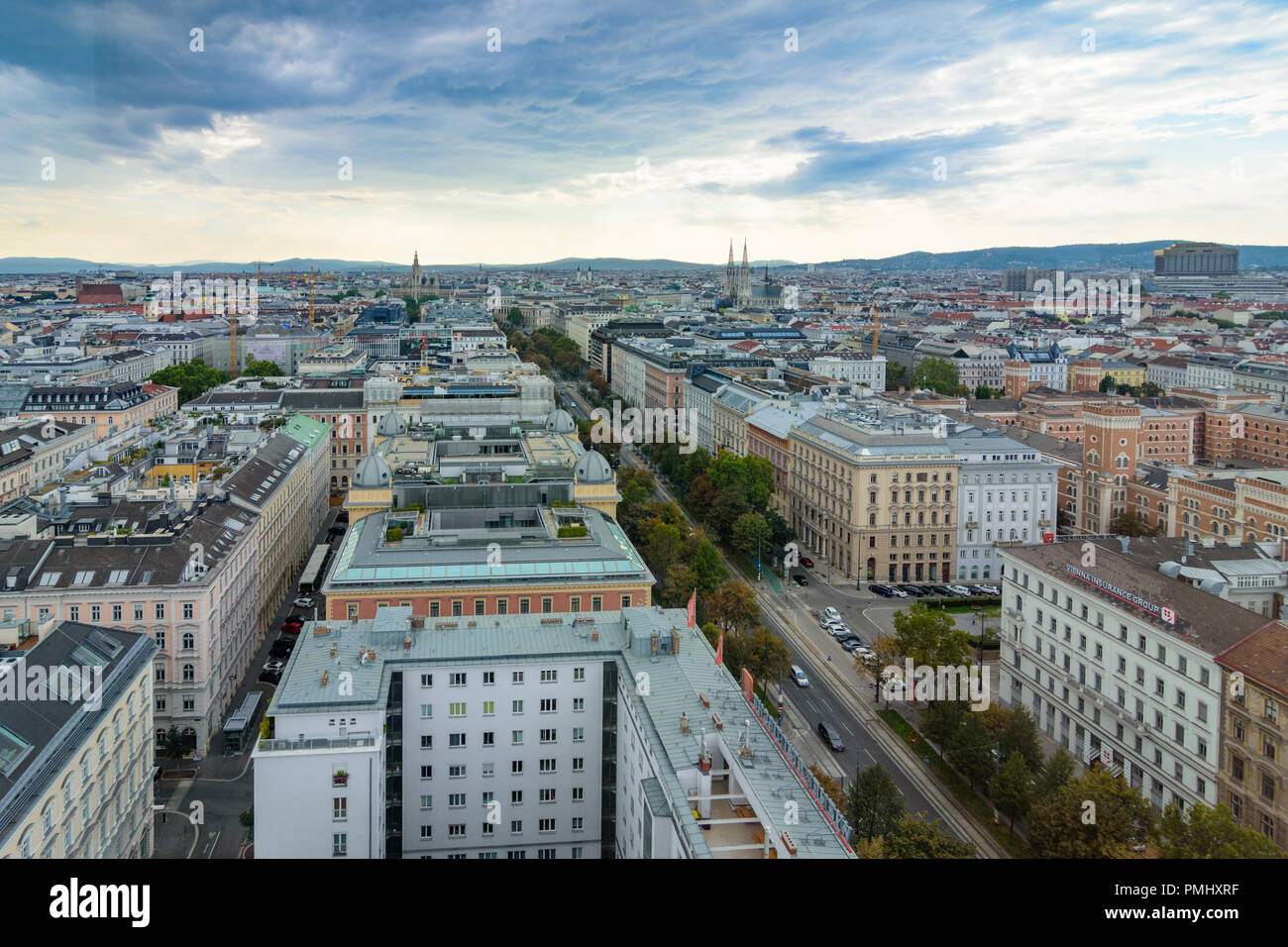 Wien, Vienna: OId Town, street Schottenring, Town Hall, church ...