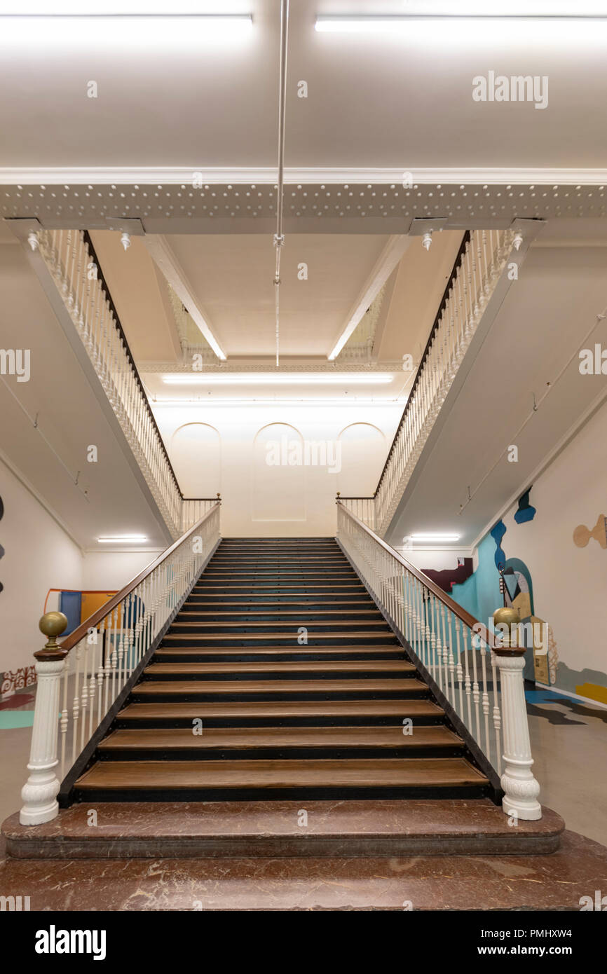 Old restored wooden stairs in Tabakalera, San Sebastián, Basque Country ...