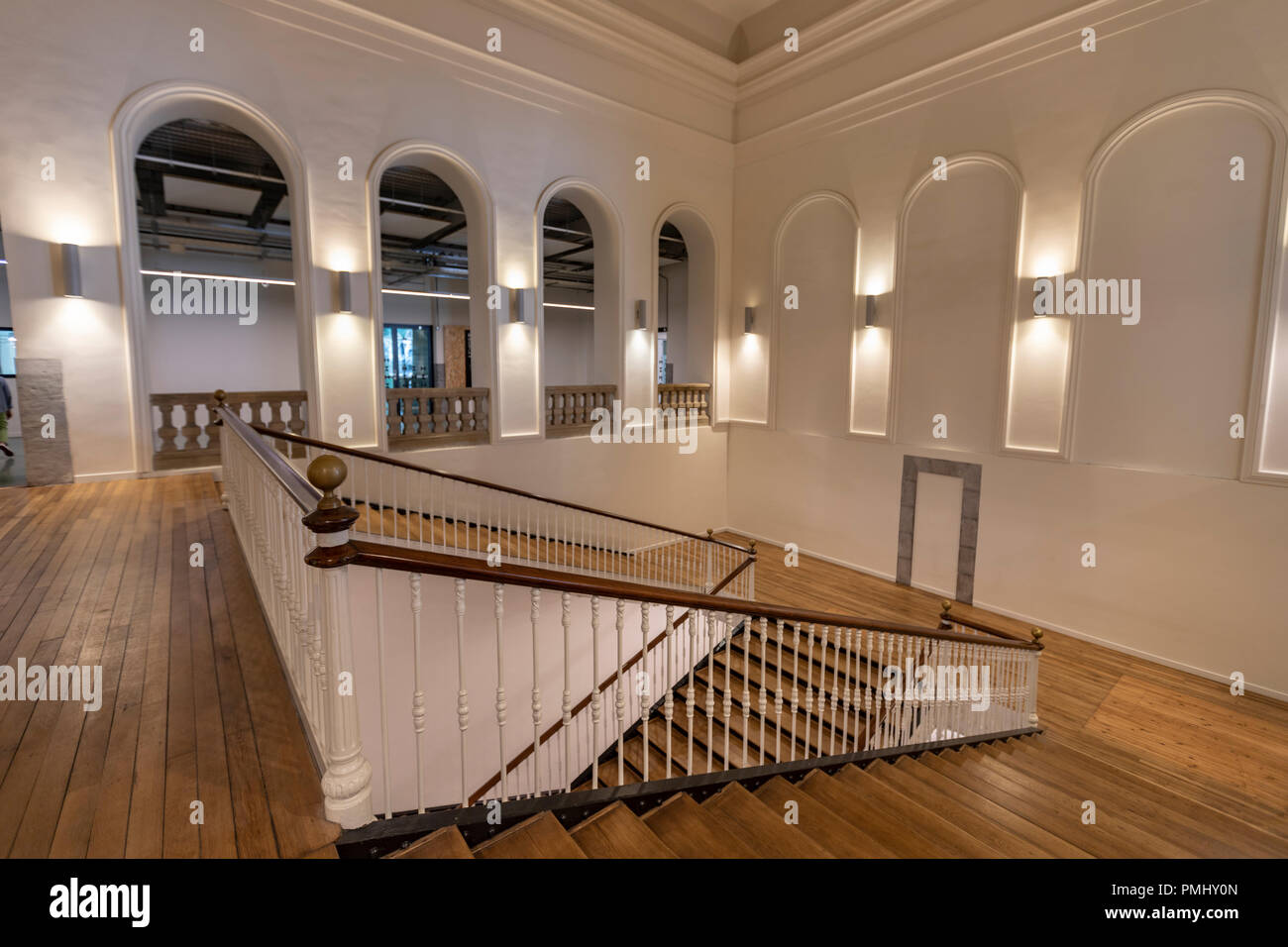 Old restored wooden stairs in Tabakalera, San Sebastián, Basque Country ...