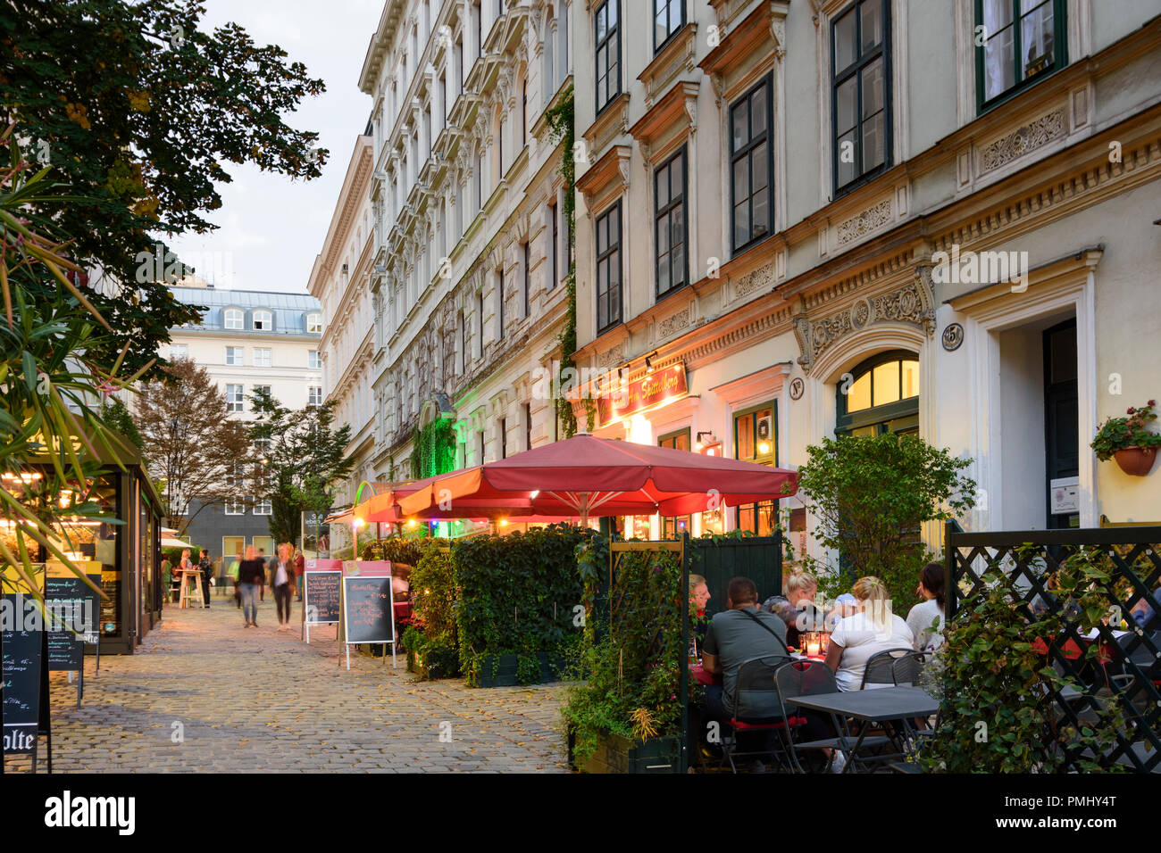 Wien, Vienna: district Spittelberg, restaurant, street Spittelberggasse ...