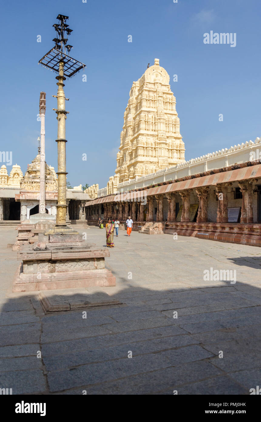 The second courtyard of Virupaksha Temple, Hampi, Karnataka, India. The ...