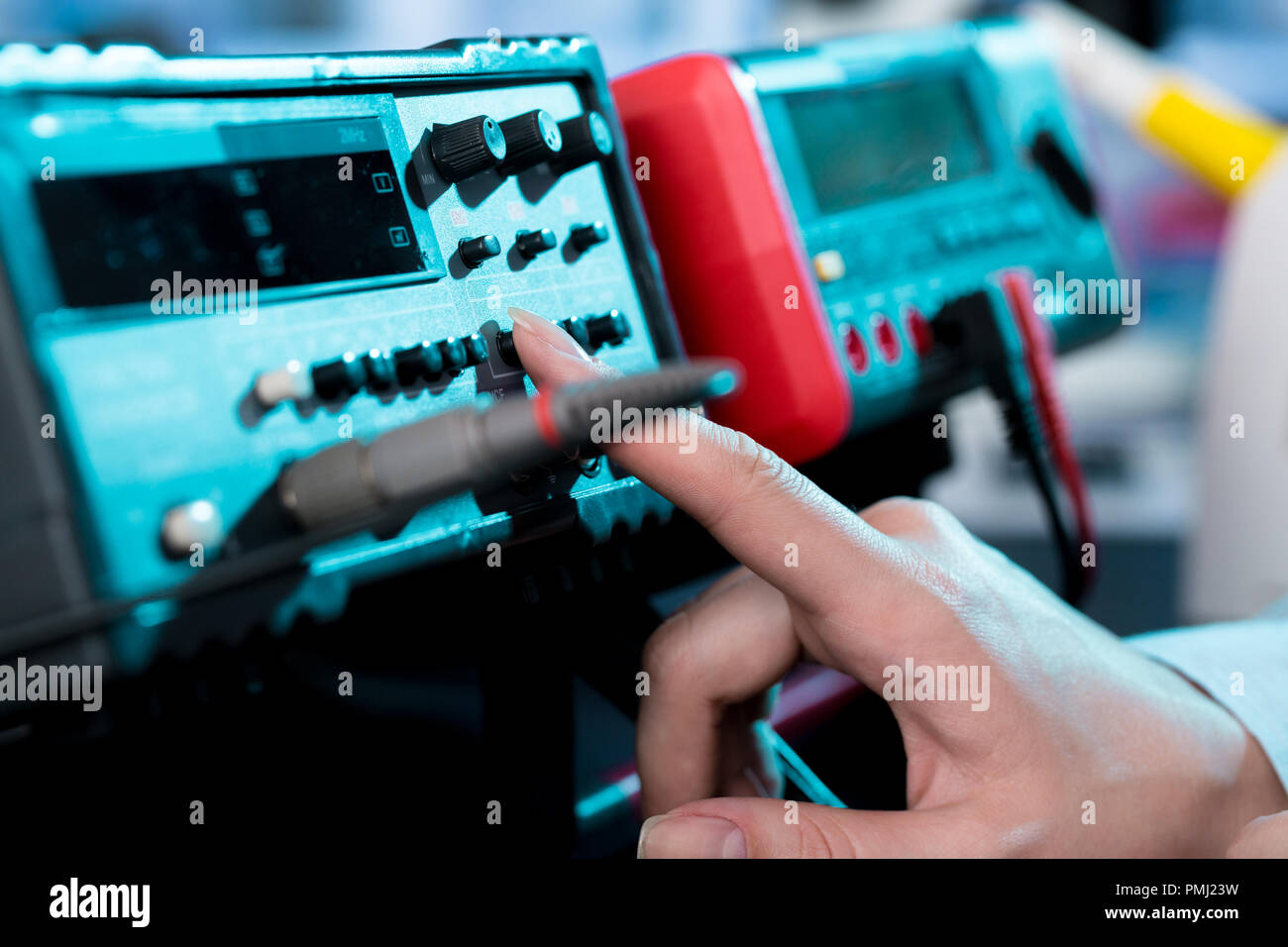 Engineer hand use Electrical equipment (Insulation tester) for measure ...