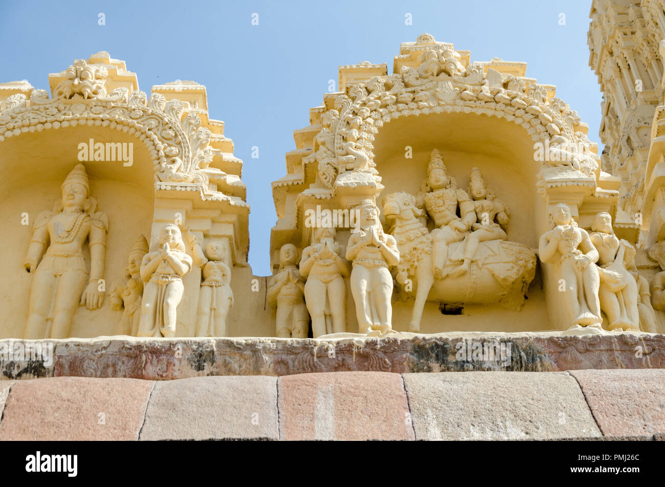 Carved figures on the top of pillared cloisters or prakaram at the ...