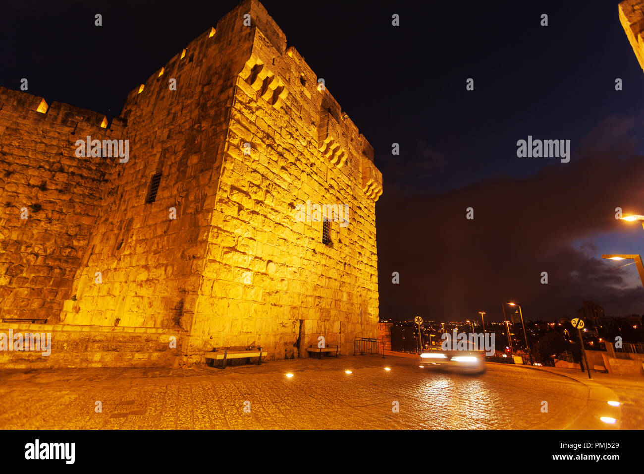 Ancient Citadel inside Old City at Night, Jerusalem, Israel Stock Photo ...