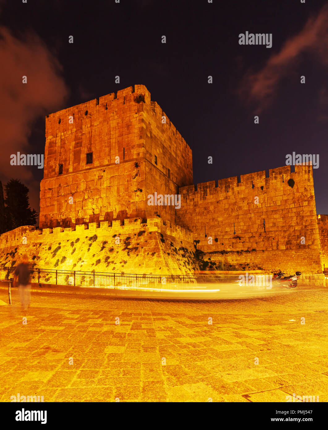 Ancient Citadel inside Old City at Night, Jerusalem, Israel Stock Photo ...