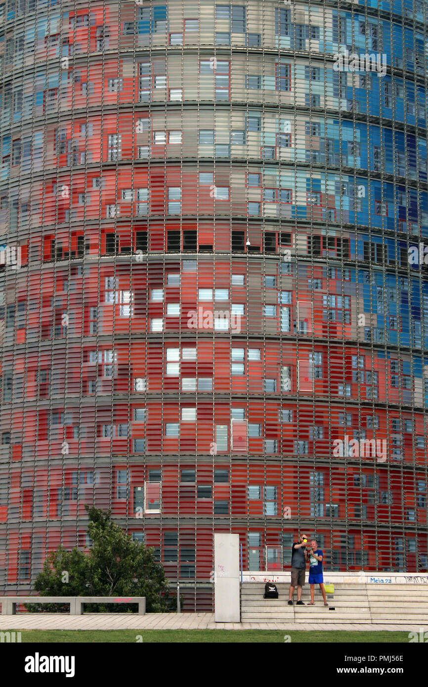 Torre Agbar (Agbar tower) building in Poblenou, Barcelona, Spain Stock ...