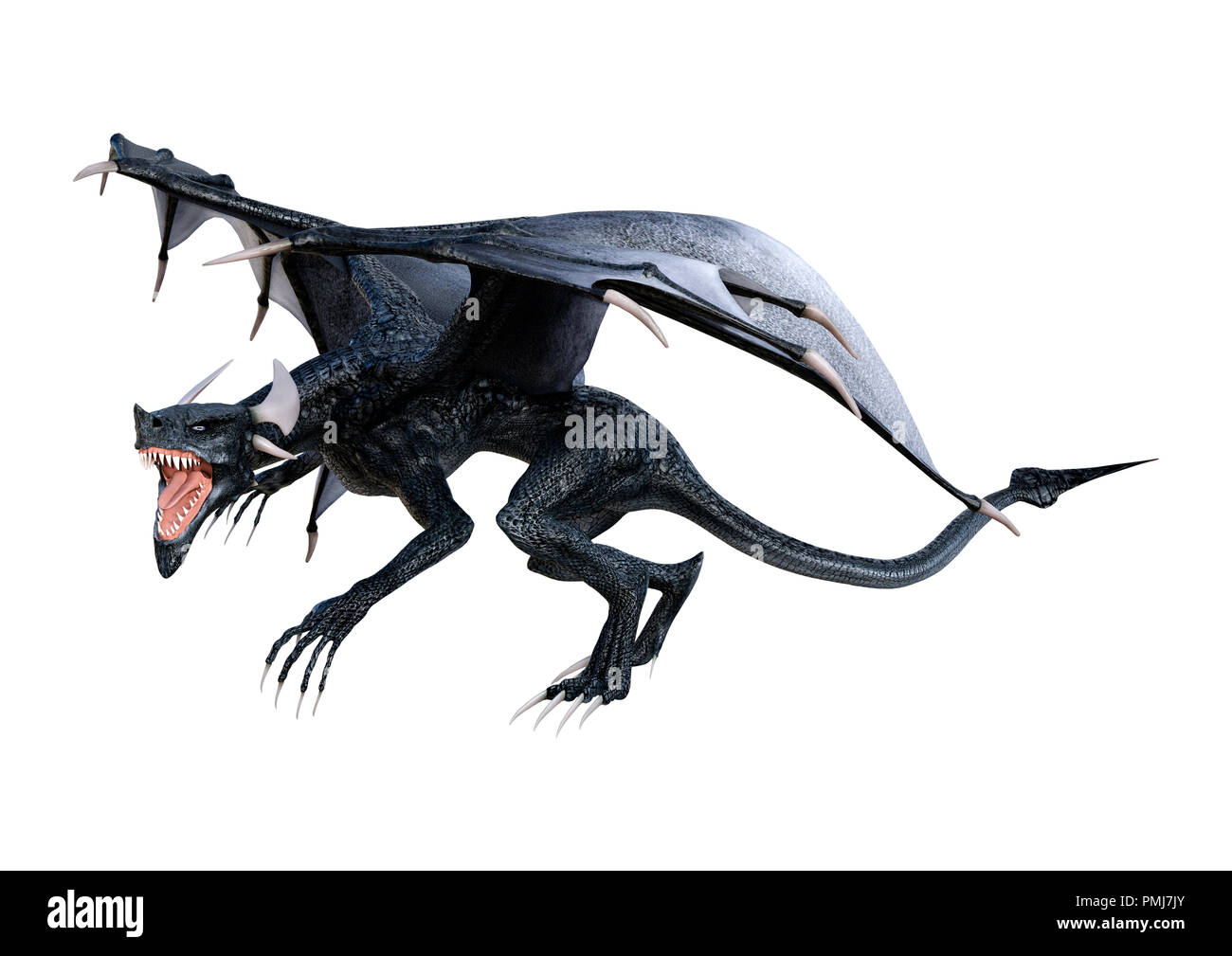 3D rendering of a black fantasy dragon isolated on white background ...