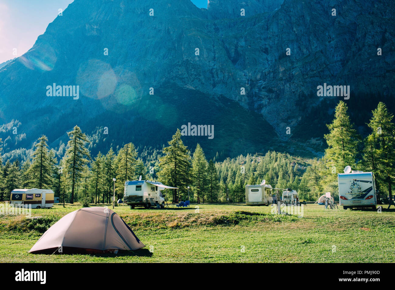 tourist tent in mountains camping at Italy, active resting Stock Photo ...