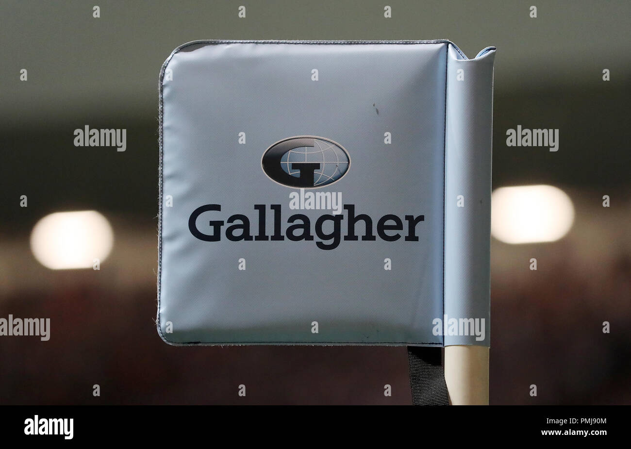 A corner flag with the Gallagher logo on it during the Gallagher ...