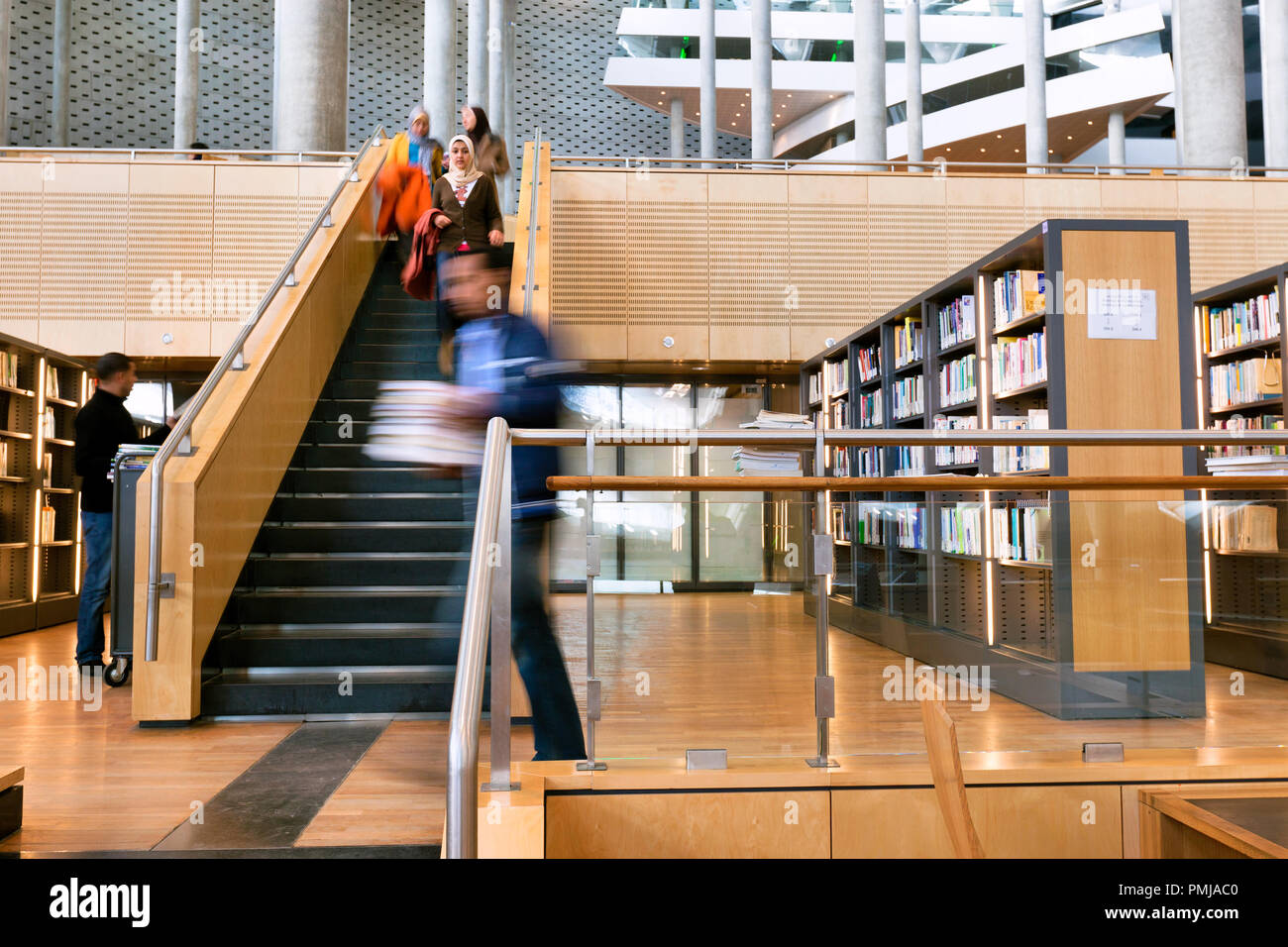 View of the interior of the Reading Room of the Bibliotheca Alexandrina ...