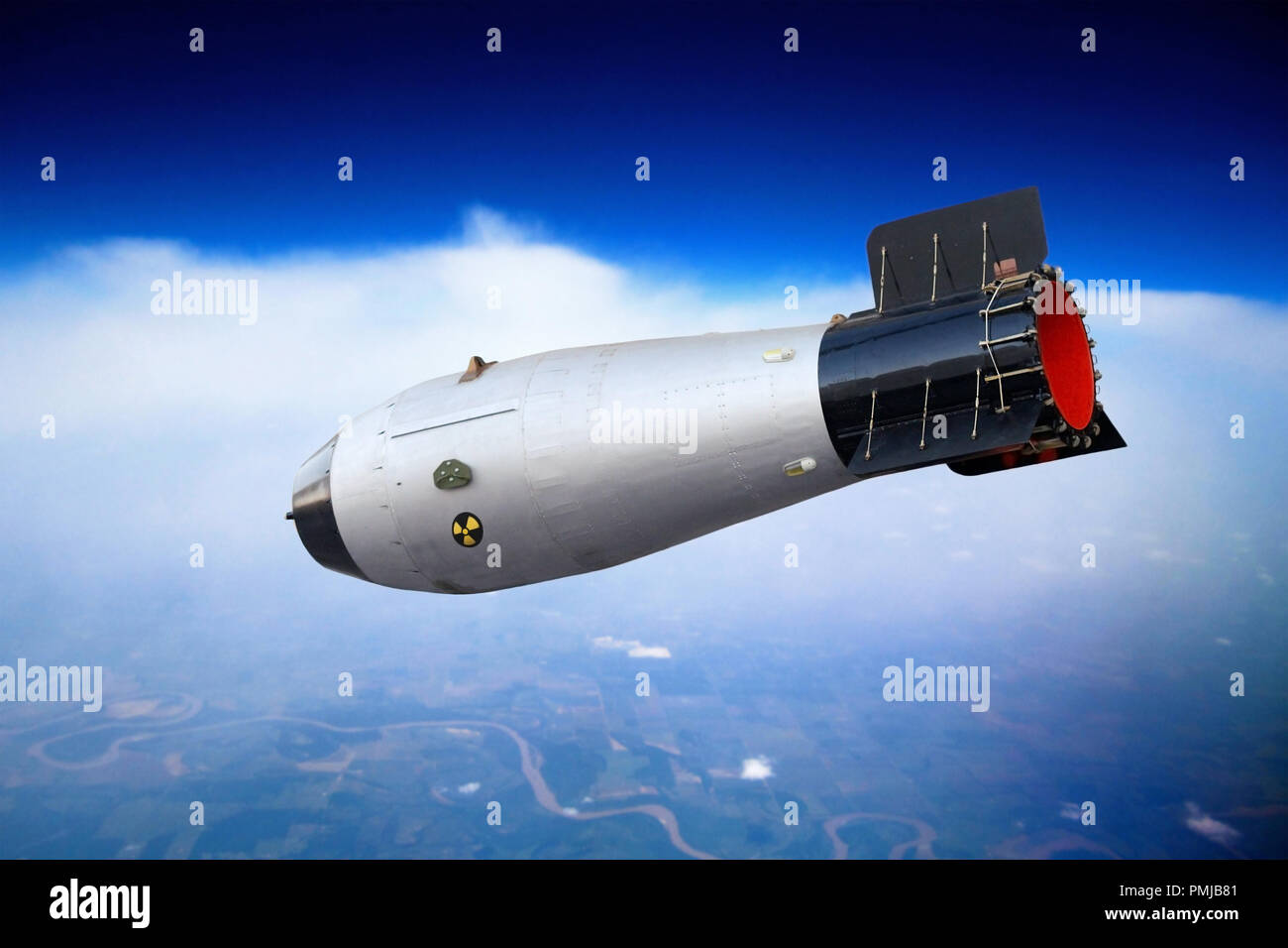 Nuclear bomb is flying in the sky. Nuclear war Stock Photo - Alamy
