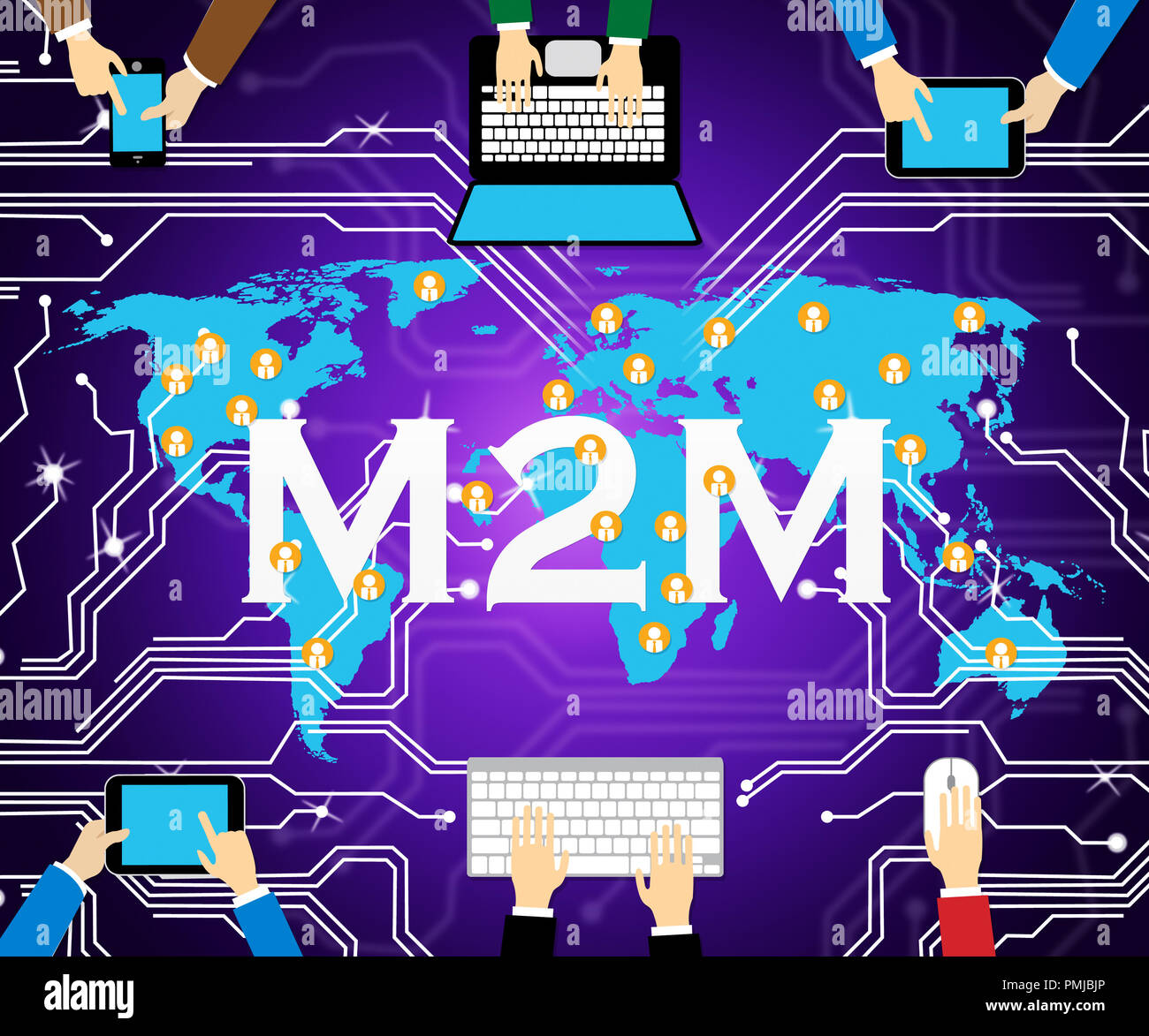 M2M Machine Connectivity And Cooperation 2d Illustration Shows ...