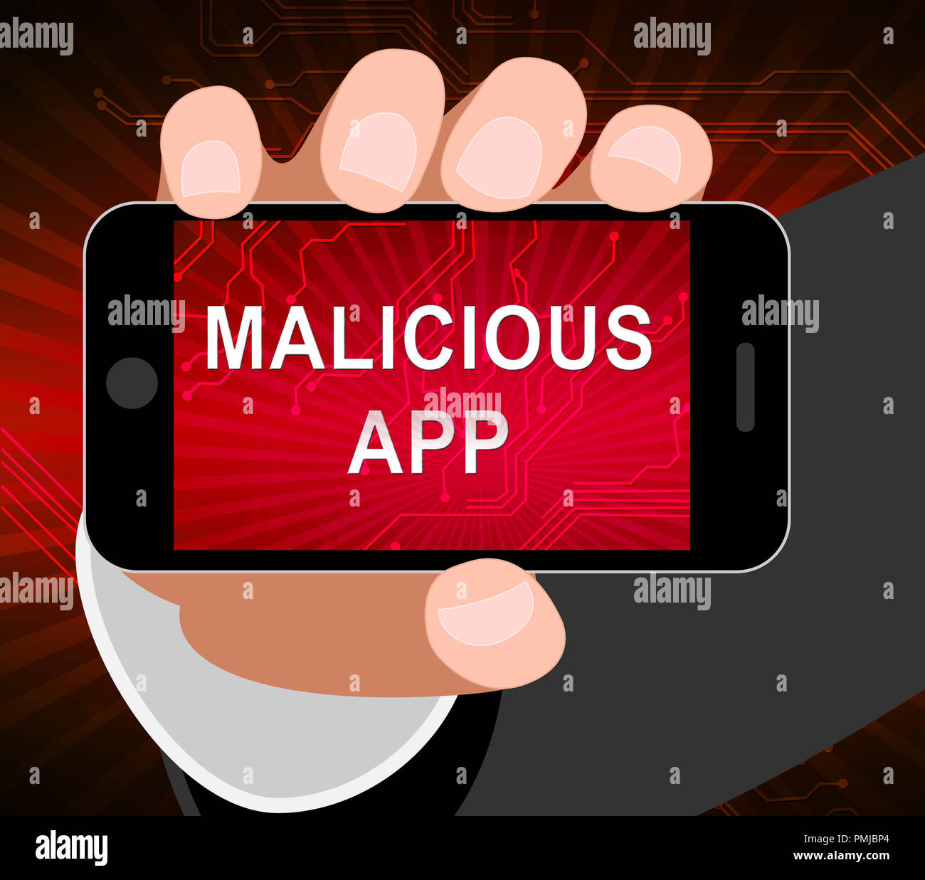 Malicious App Spyware Threat Warning 2d Illustration Shows Infected ... Malicious App Spyware Threat Warning 2d Illustration Shows Infected ...