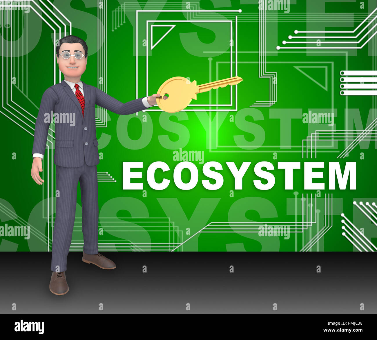 Digital Eco System Data Interaction 3d Rendering Shows Internet ...