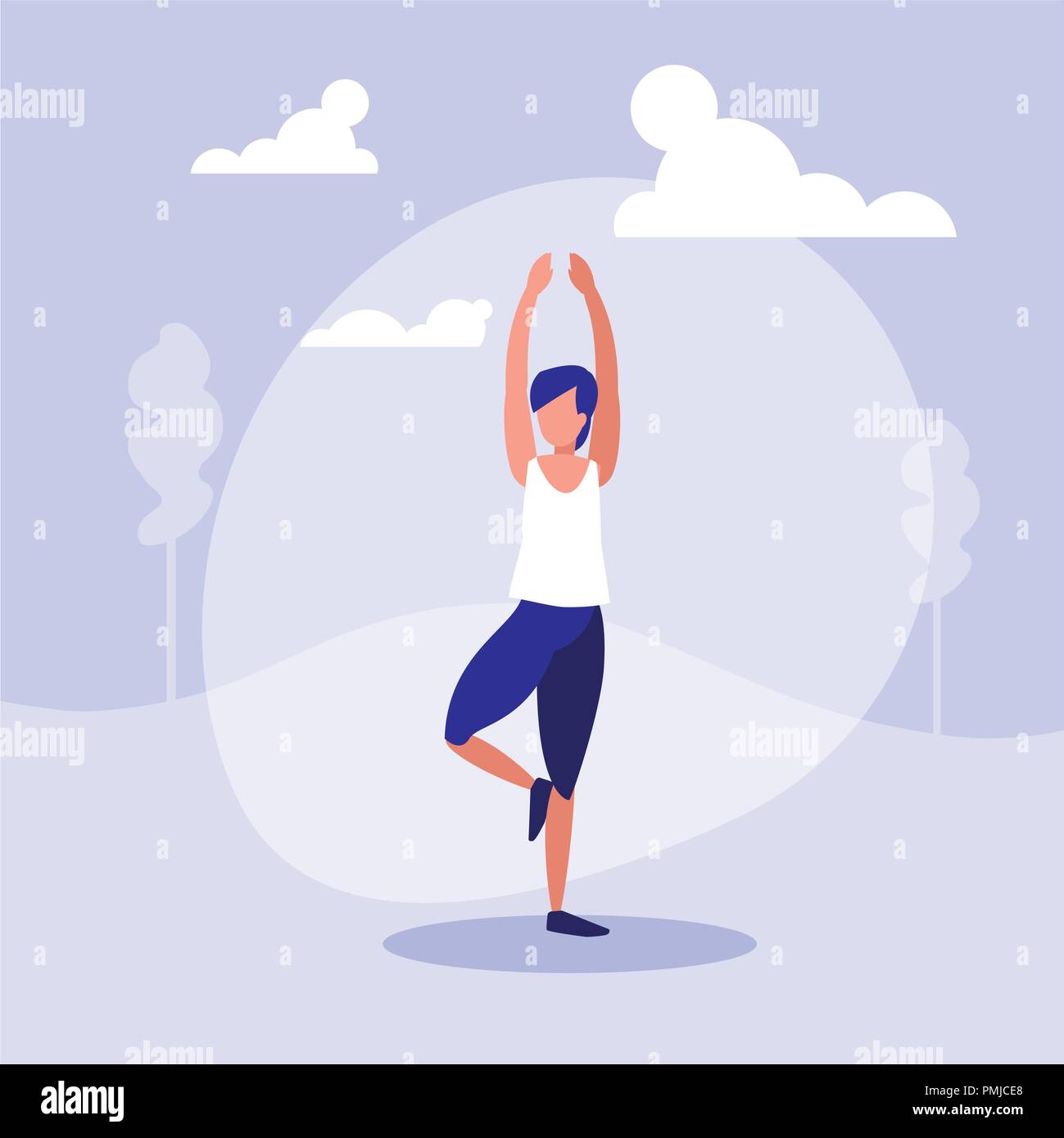 man practicing stretching in landscape vector illustration design Stock ...
