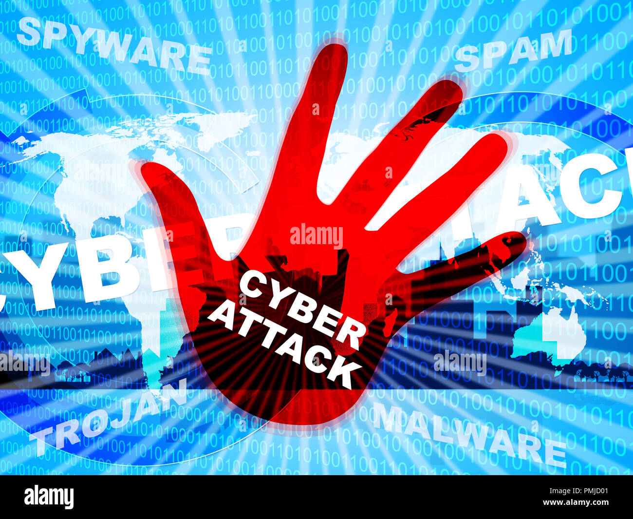 Cyberattack Malicious Cyber Hack Attack 2d Illustration Shows Internet Spyware Hacker Warning ...