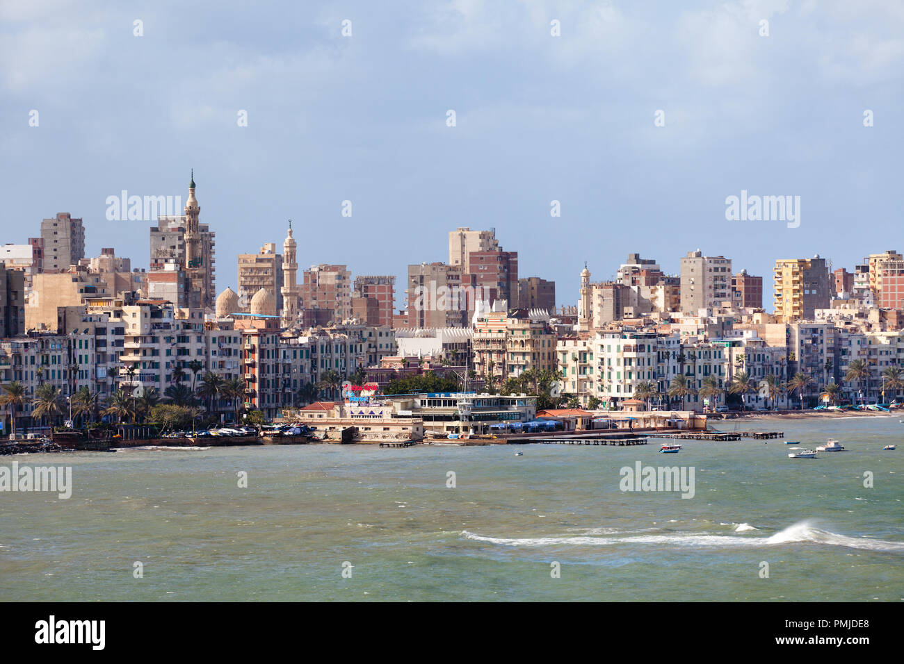 Panoramic view of the city embankment and the port of Alexandria, Egypt ...