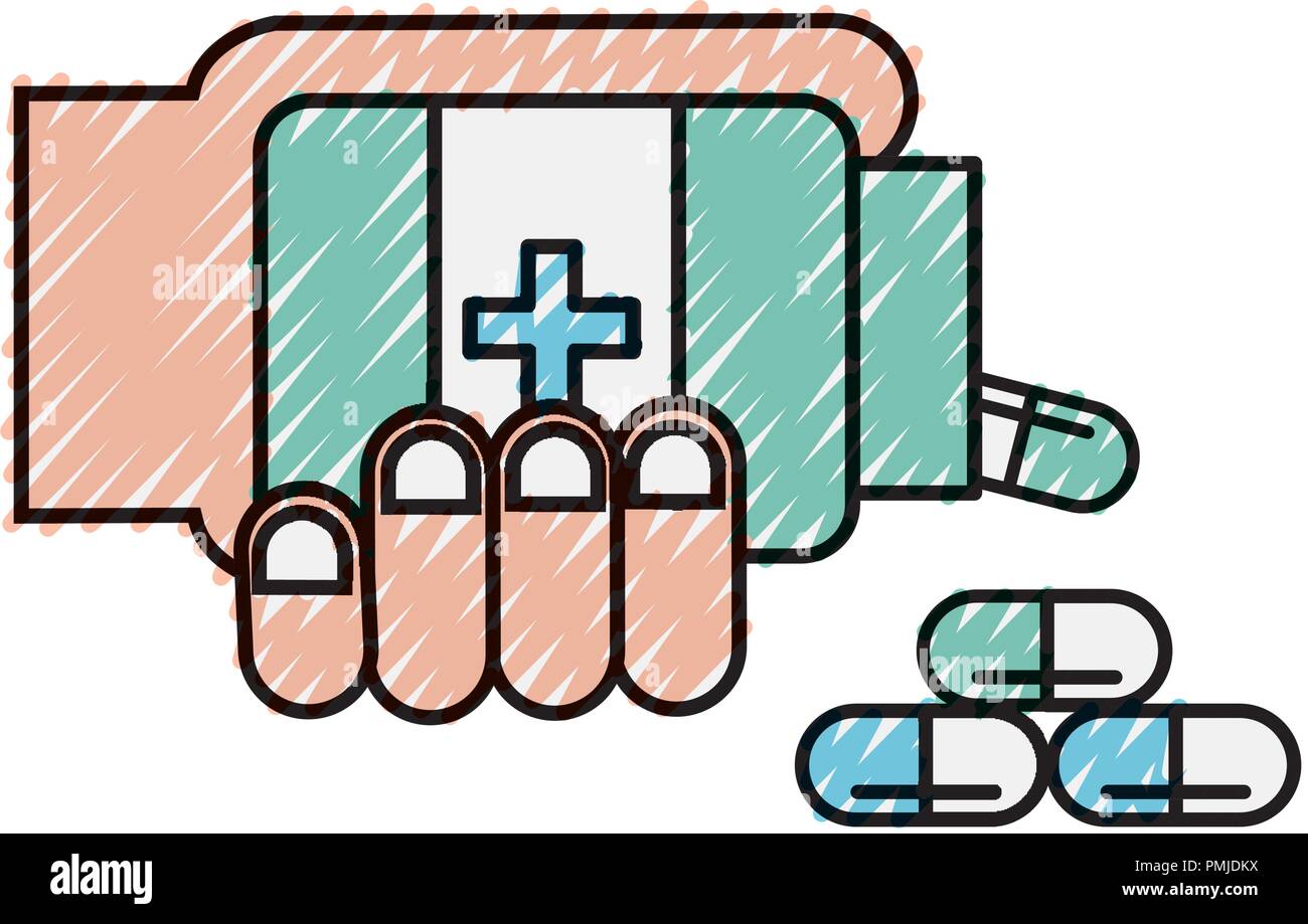 hand with bottle medical pouring capsules medication Stock Vector Image ...