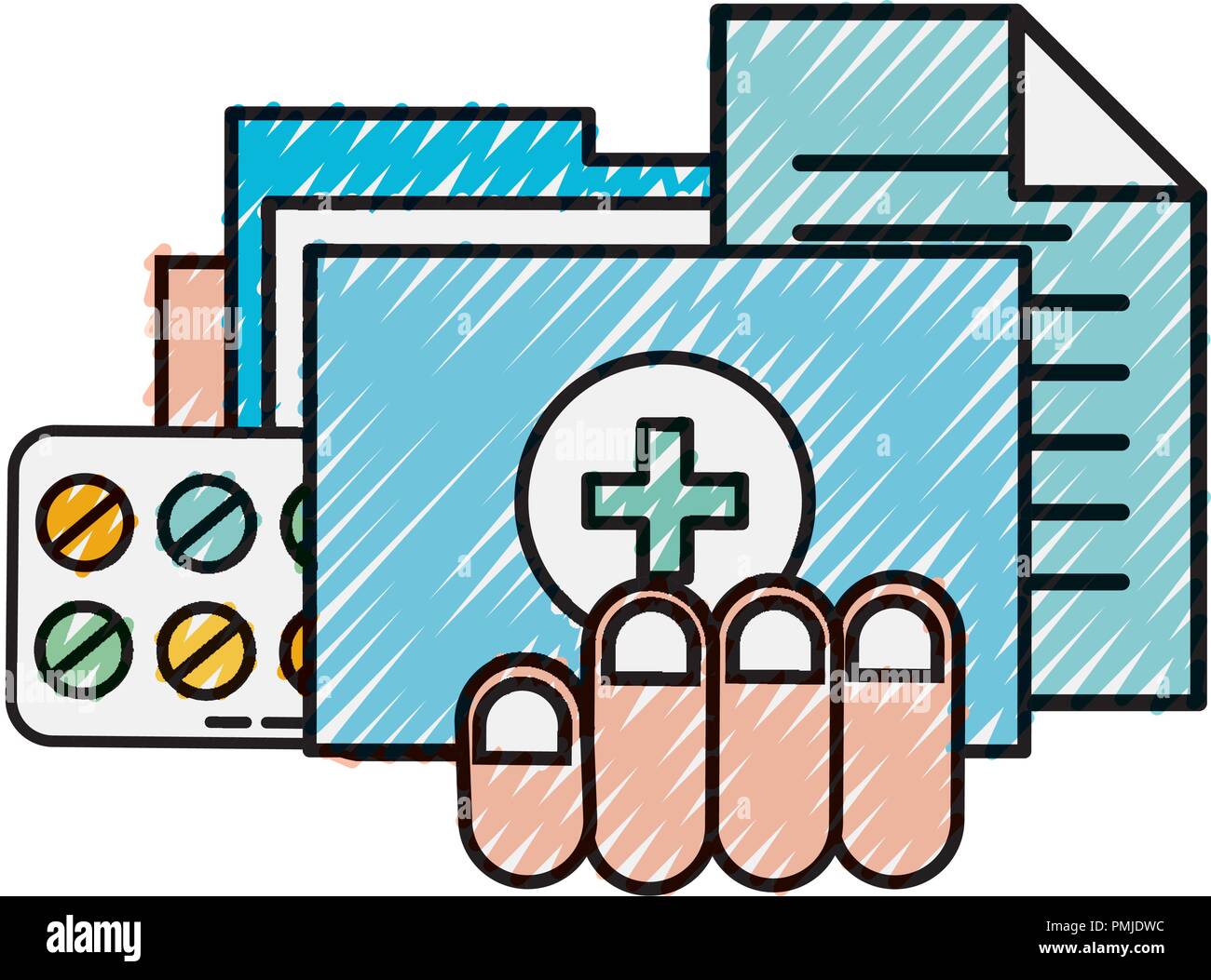 hand holding medical folder report packing pills Stock Vector Image ...