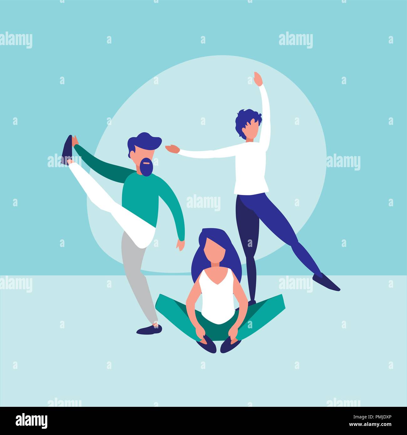 group people practicing stretching avatar character vector illustration ...