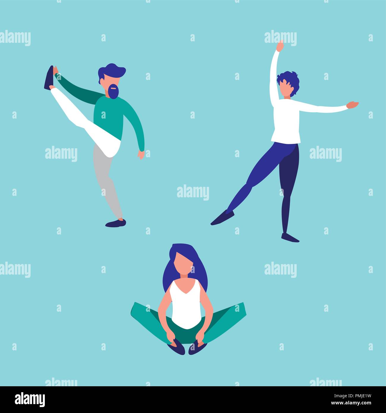 group people practicing stretching avatar character vector illustration ...