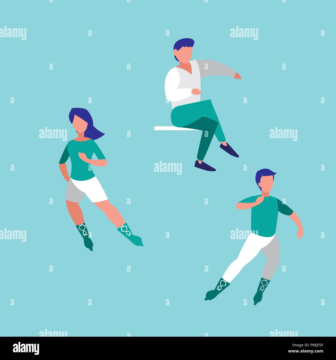 group people skating and sitting avatar character vector illustration ...