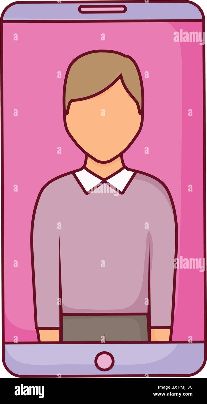 cellphone with avatar man on screen over white background, vector ...