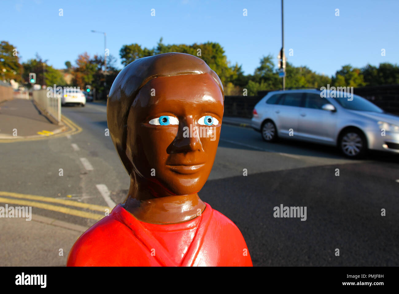 Brightside, Sheffield, UK. September 2018 Child bollard road safety ...