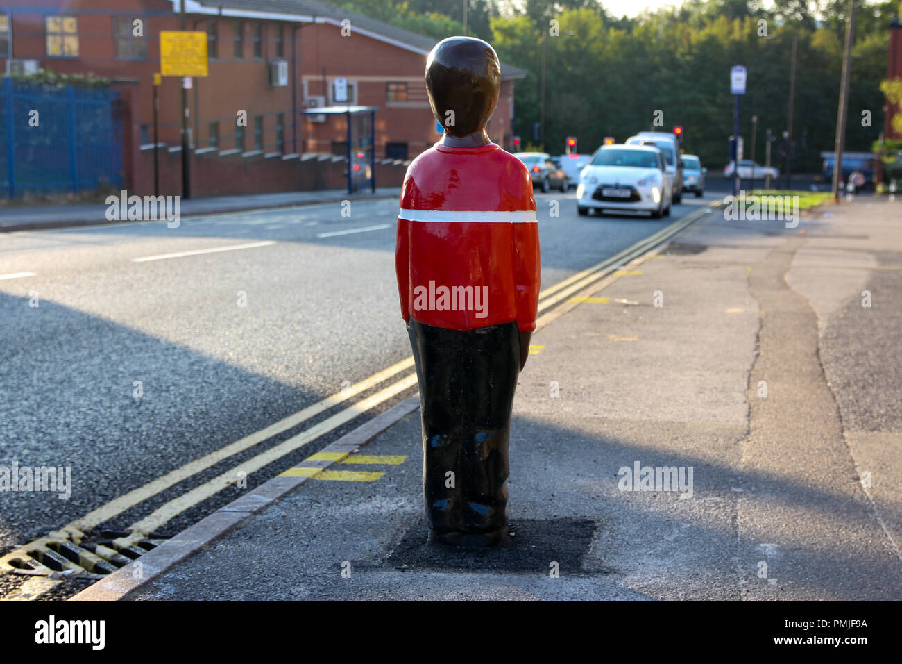 Brightside, Sheffield, UK. September 2018 Child bollard road safety ...