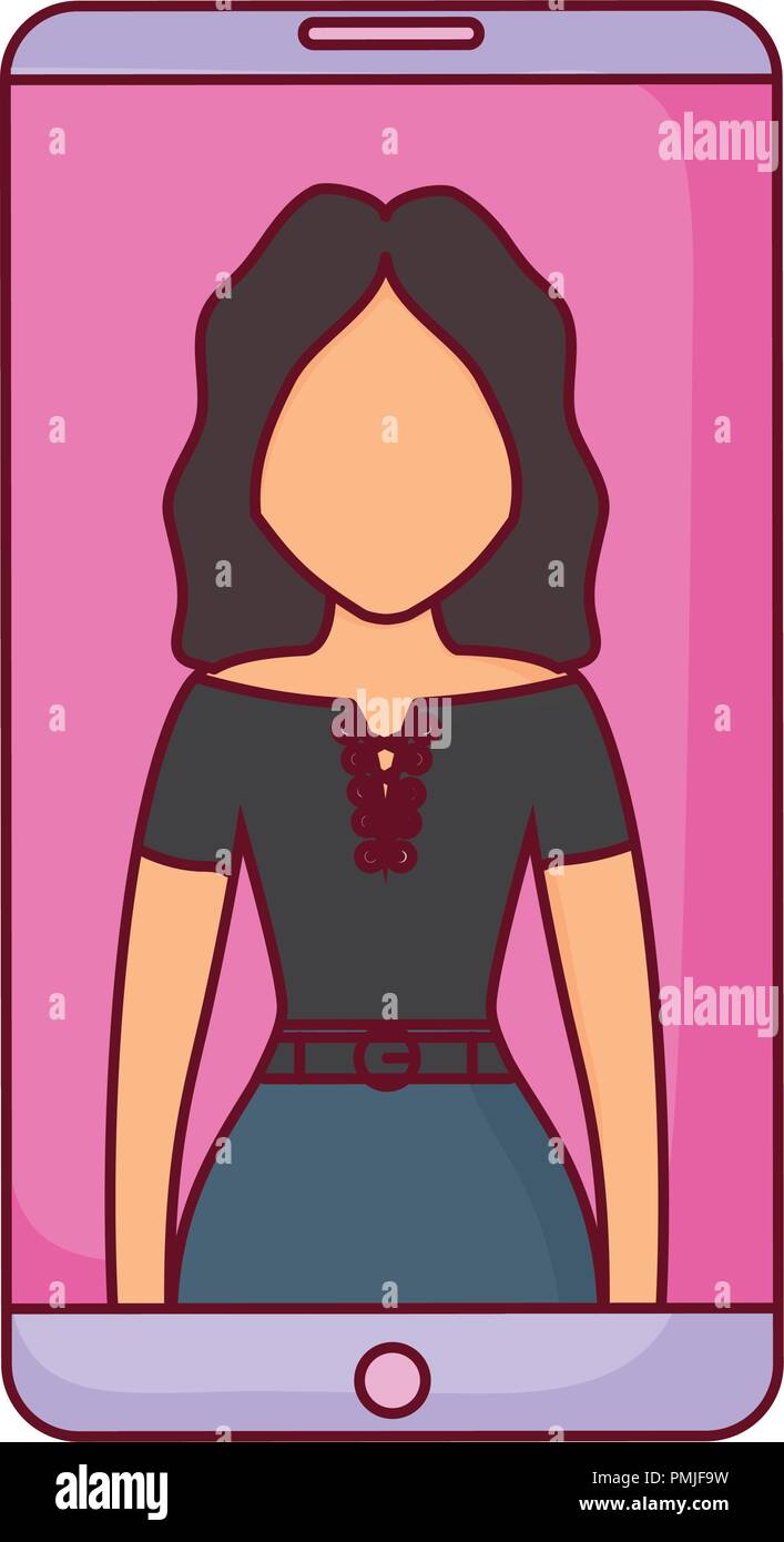 cellphone with avatar woman on screen over white background, vector ...