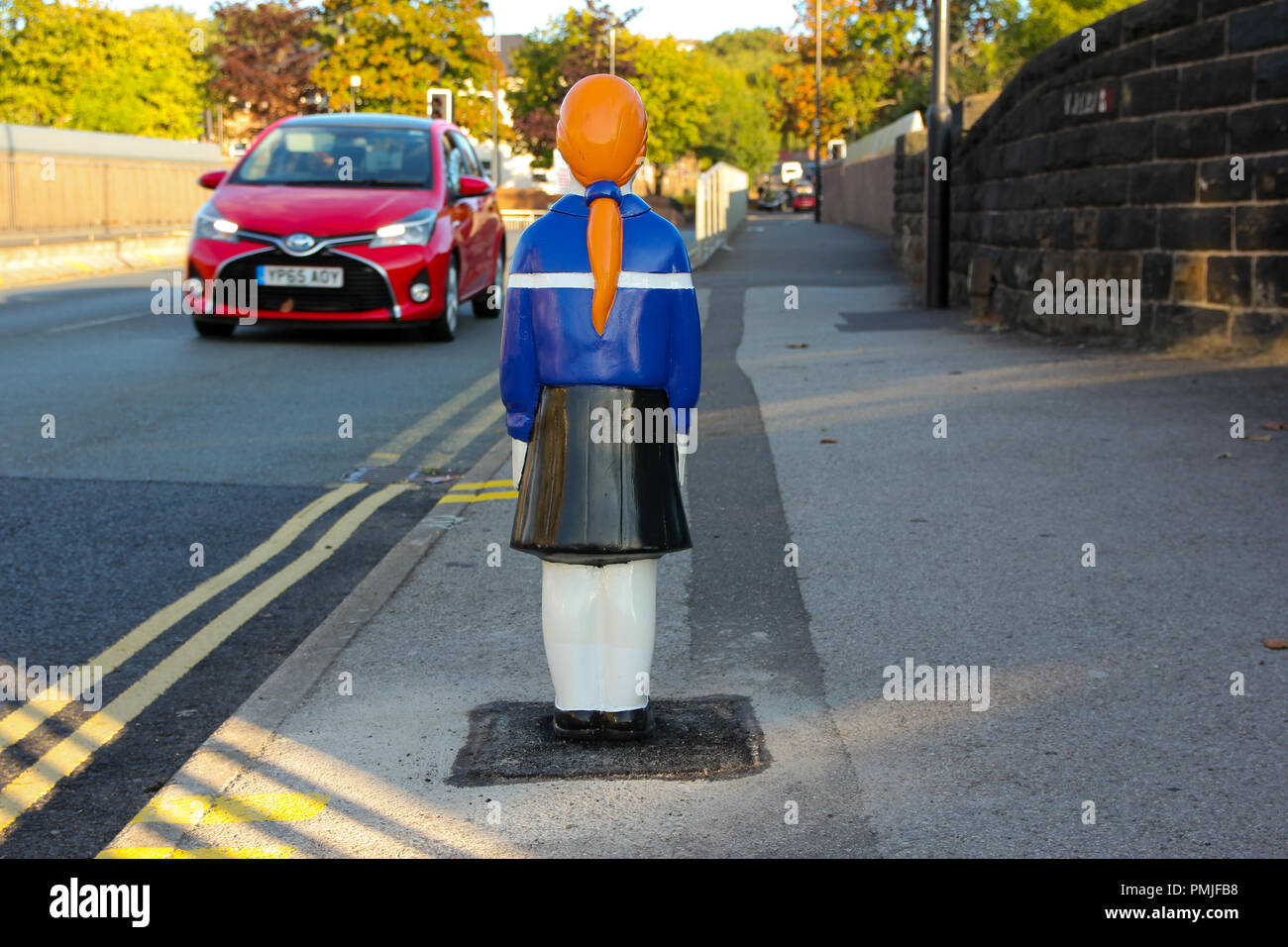 Brightside, Sheffield, UK. September 2018 Child bollard road safety ...