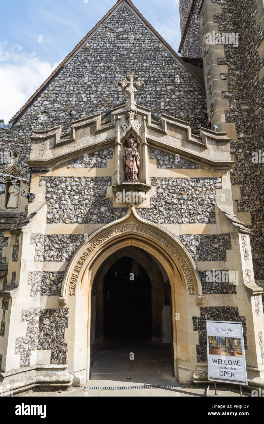 Entrance porch to St. Martin's church, Ruislip, Middlesex, England, UK ...