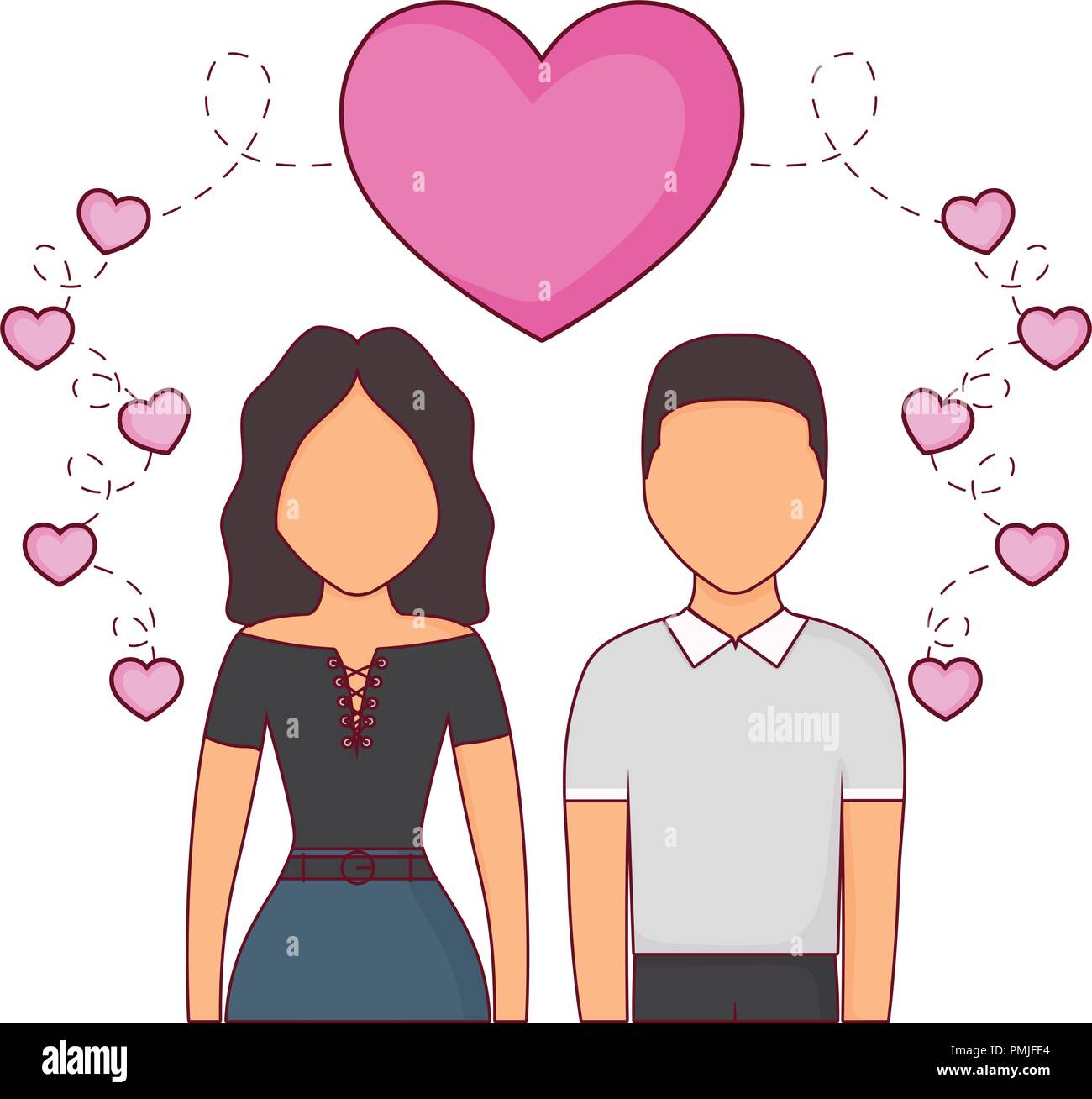 avatar couple in love with hearts around over white background, vector ...