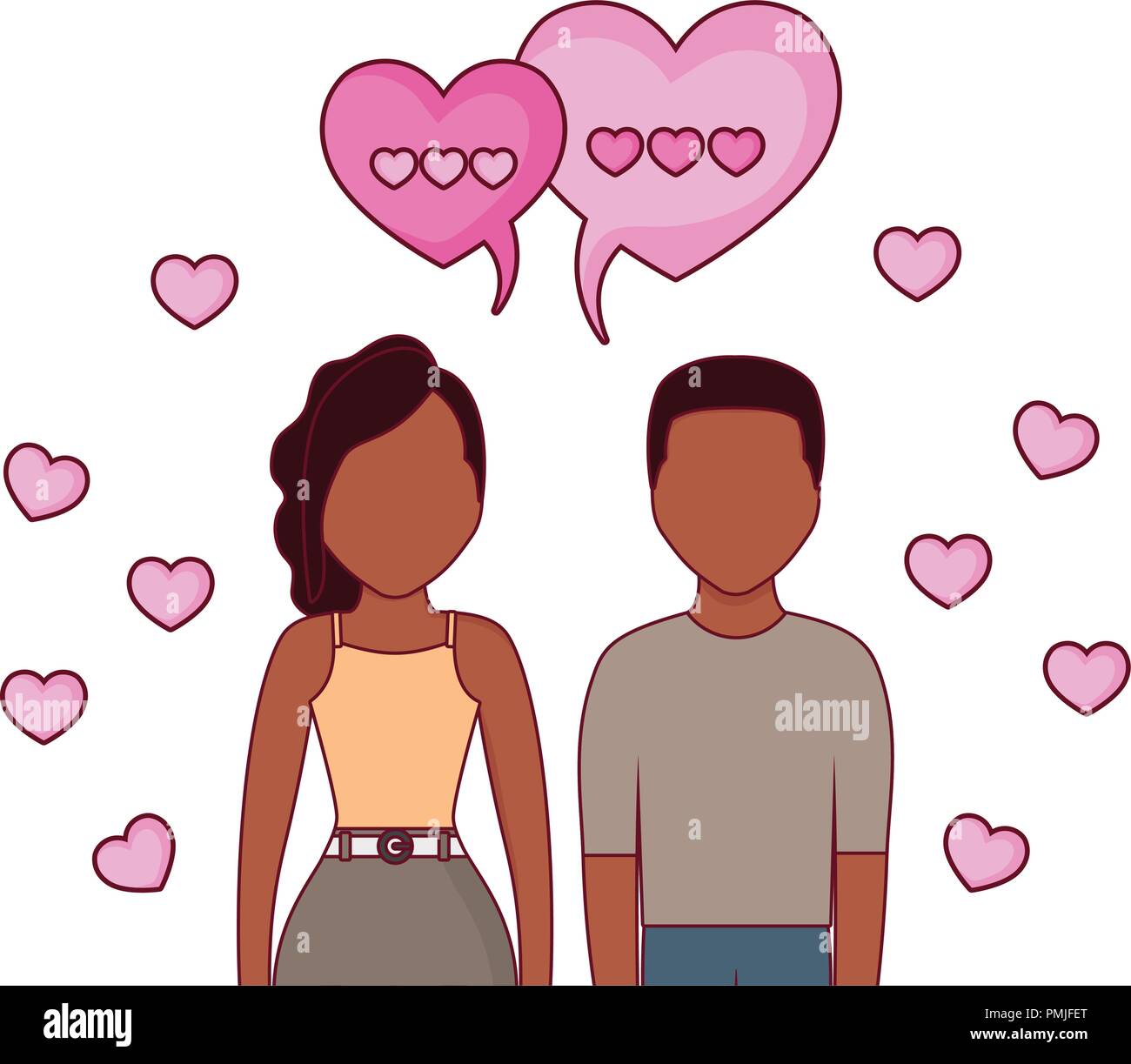 avatar couple in love with hearts around over white background, vector ...
