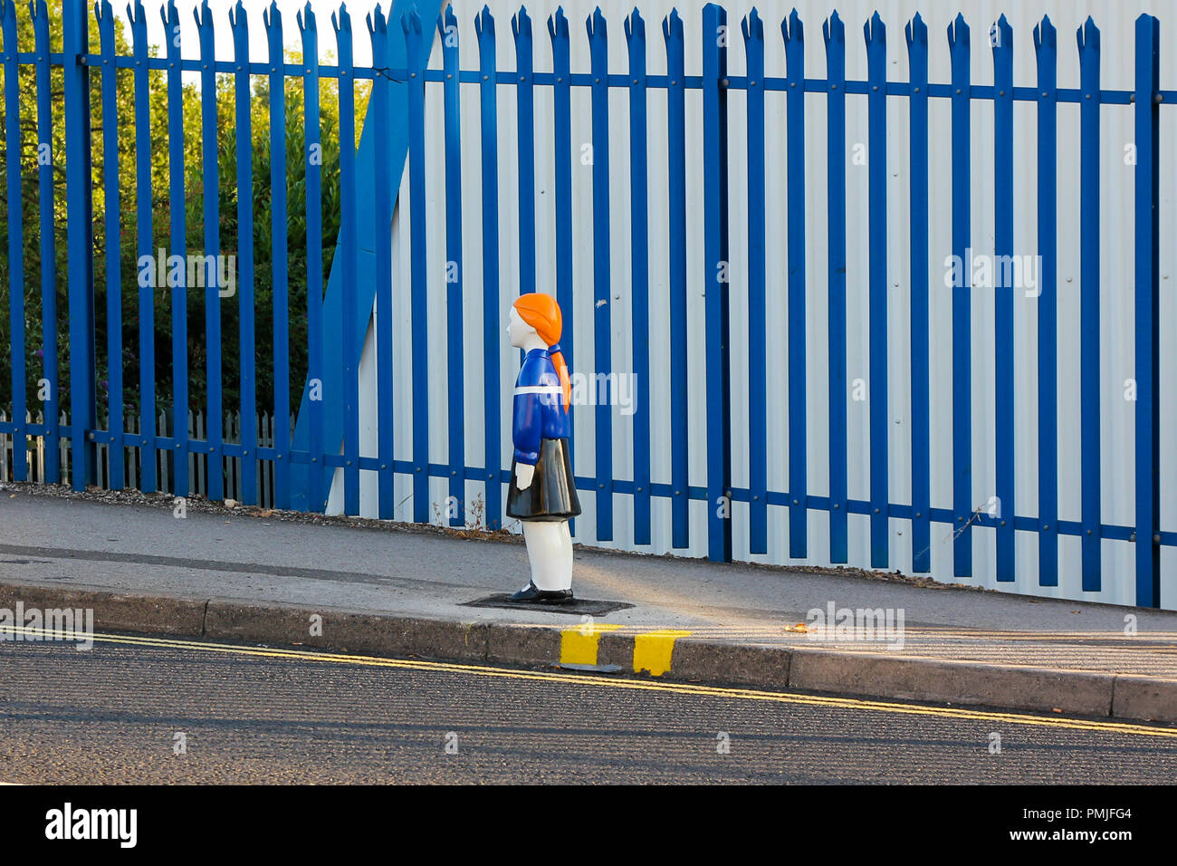 Brightside, Sheffield, UK. September 2018 Child bollard road safety ...