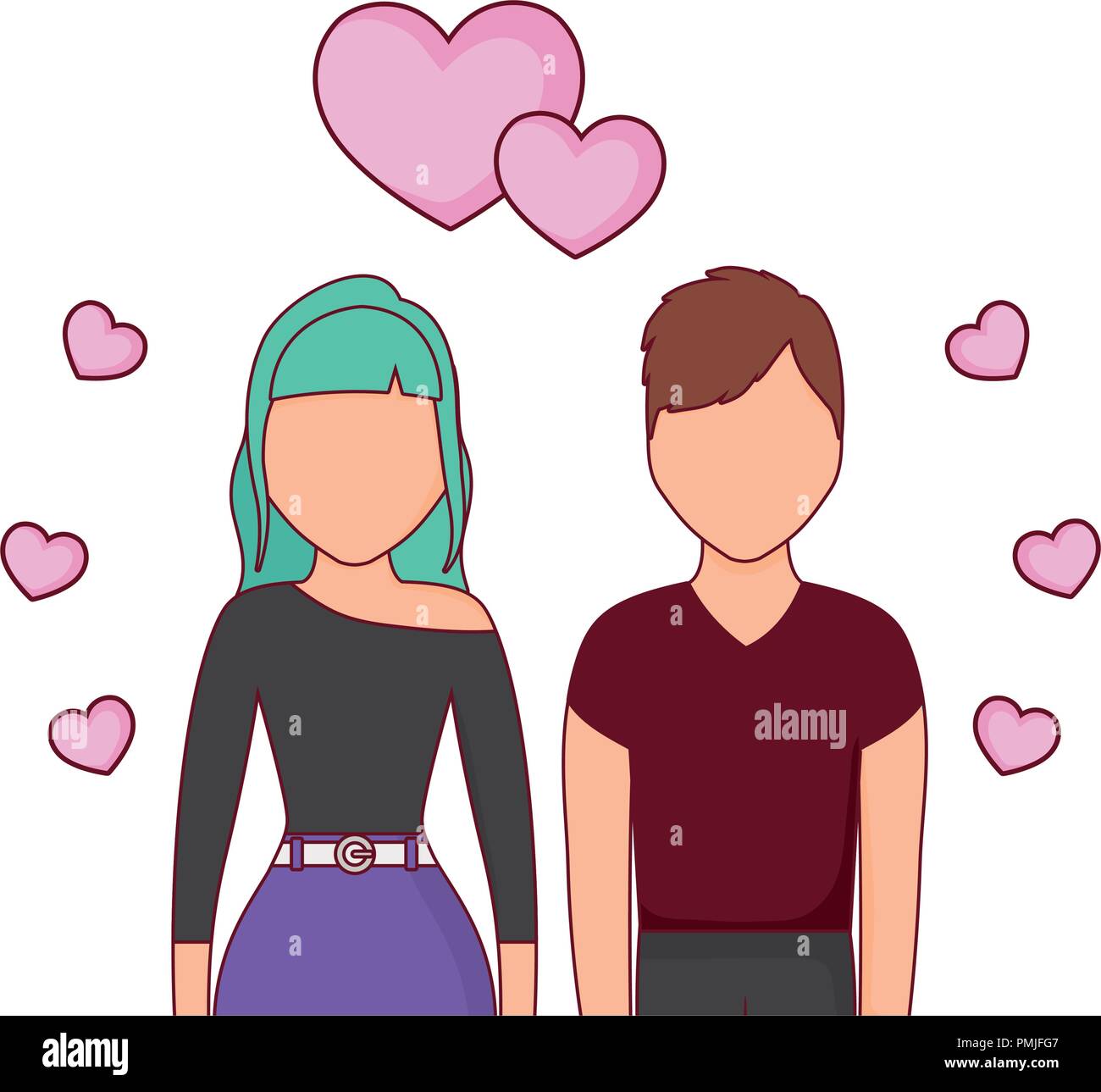 avatar couple in love with hearts around over white background, vector ...