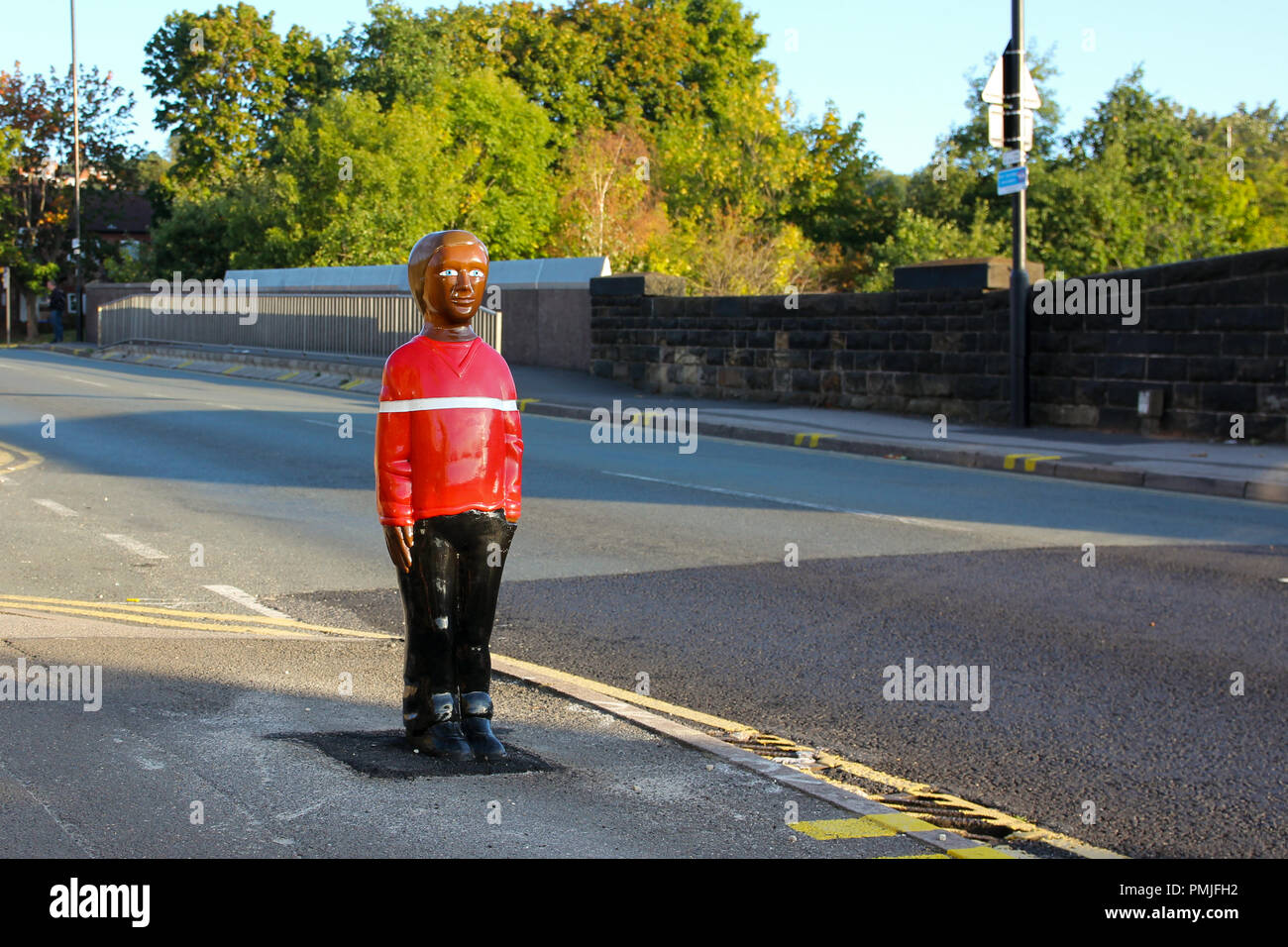 Brightside, Sheffield, UK. September 2018 Child bollard road safety ...