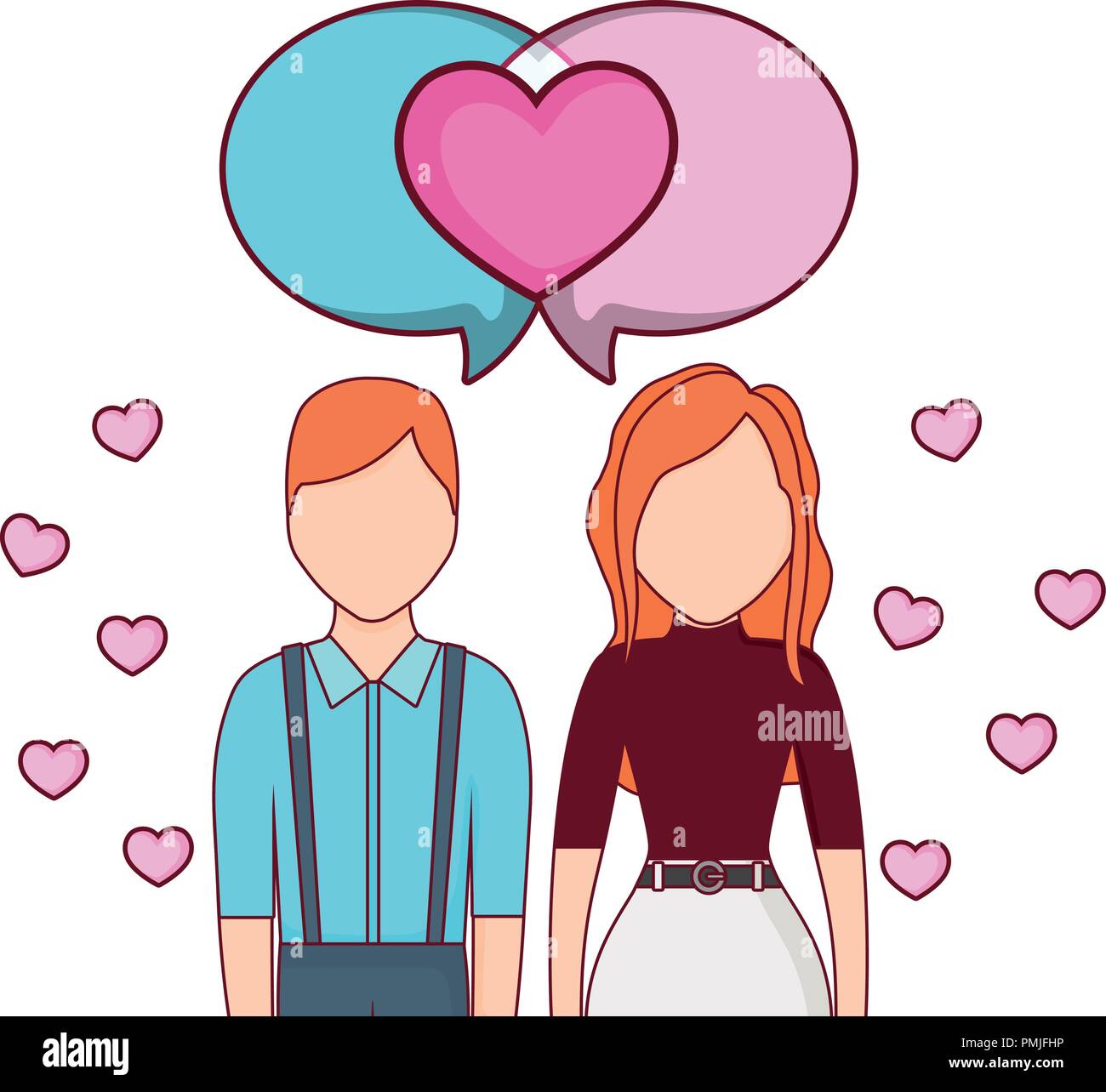 avatar couple in love with hearts around over white background, vector ...